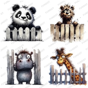 30 Funny Peeking Animals Clipart PNG Bundle - Watercolor Quirky Cute ...