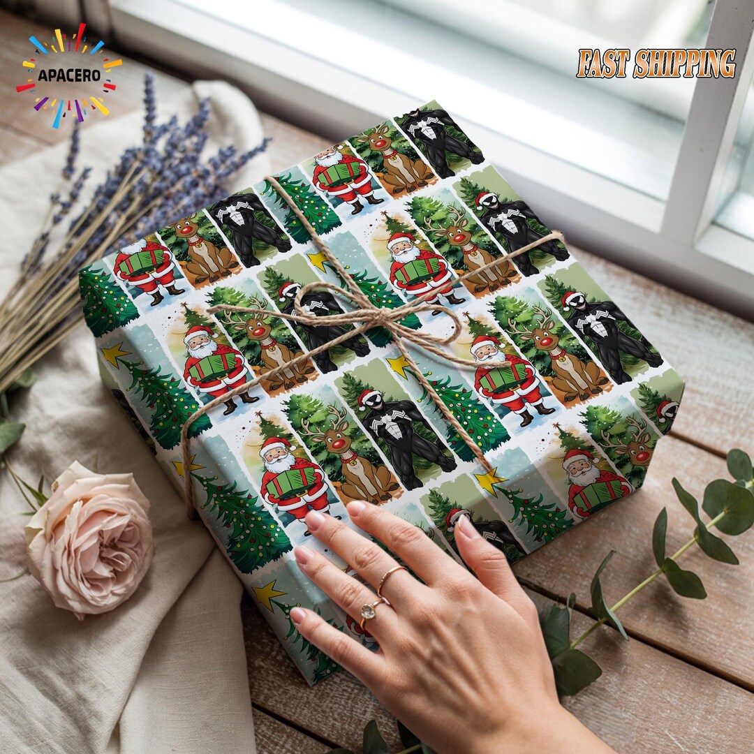 Venom Christmas Wrapping Paper, Superhero Holiday Gift Wrap, Dark ...