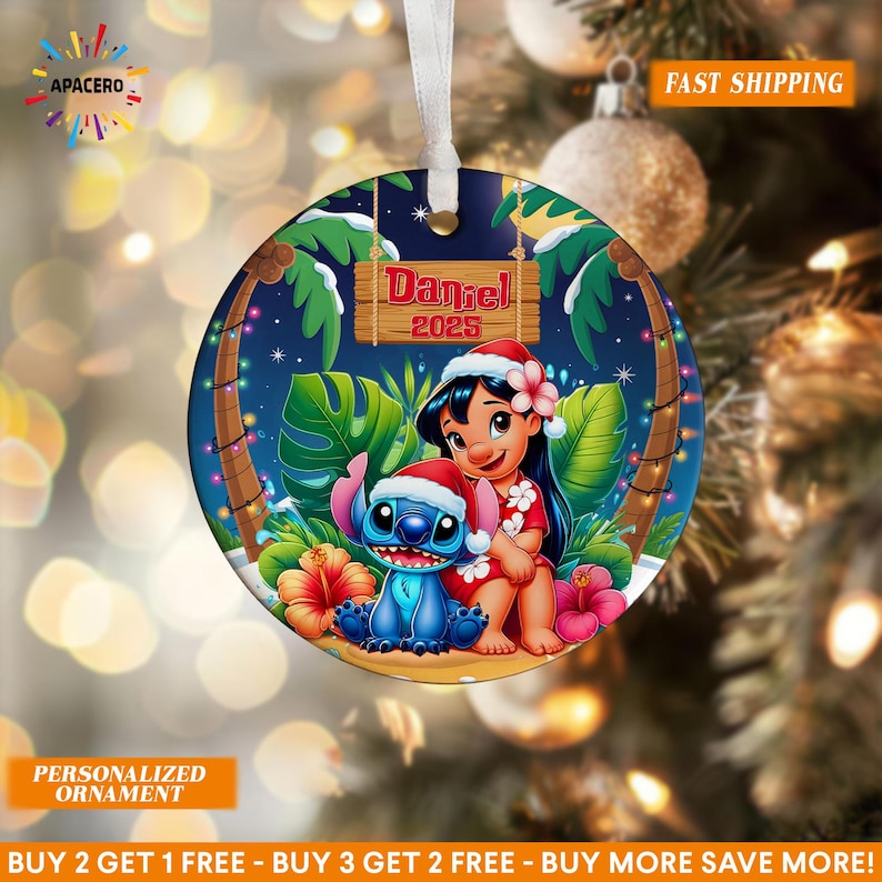 Personalized Lilo & Stitch Christmas Ornament, Disney Holiday Keepsake ...