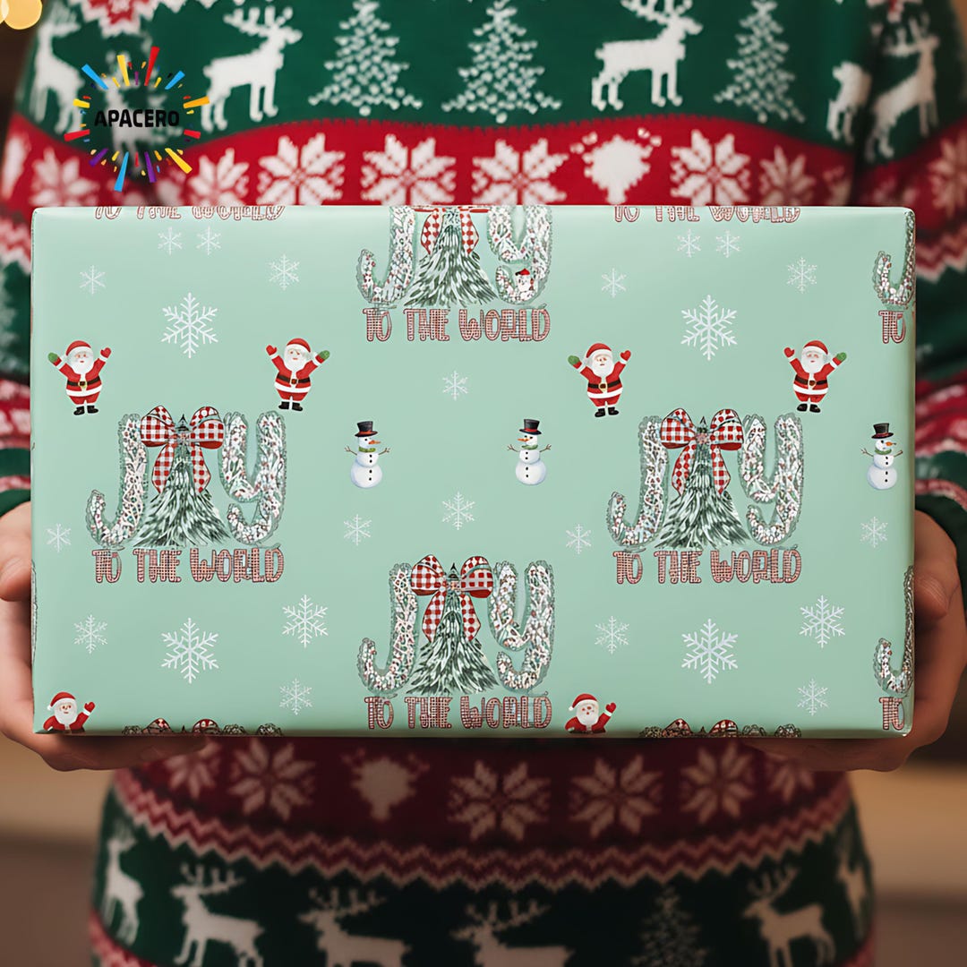 Joy to the World Christmas Wrapping Paper: Santa & Snowman Gift Wrap - Etsy
