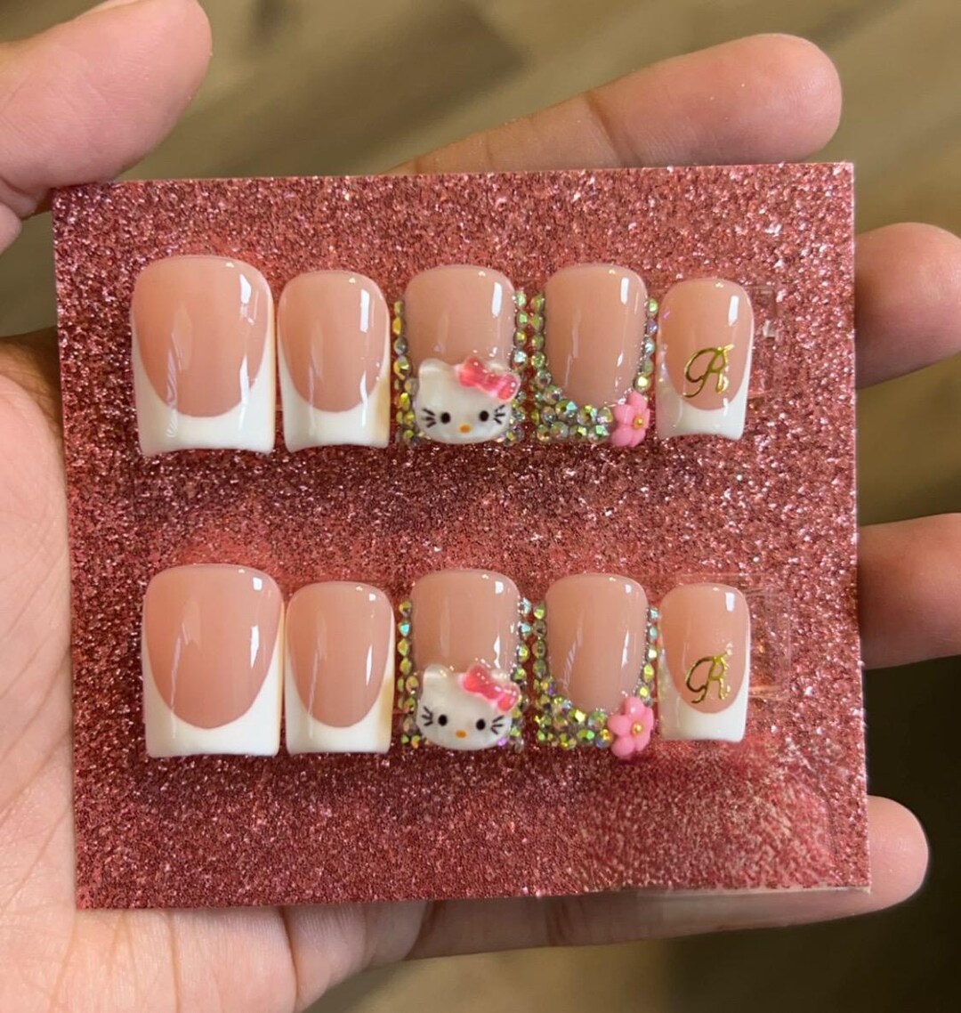 White Hello Kitty Frenchies With Initial - Etsy