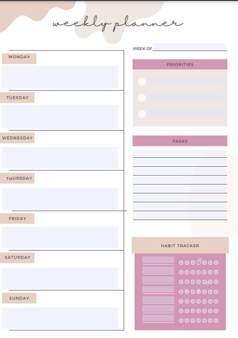 Weekly Digital Planner Habit Tracker Priorities & Tasks - Etsy
