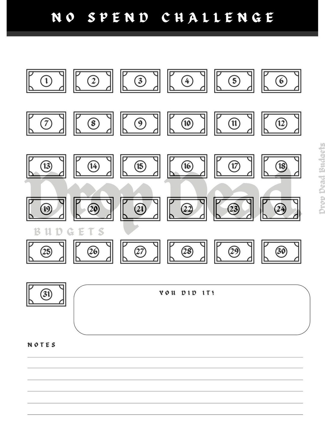 No Spend Challenge Tracker - Etsy