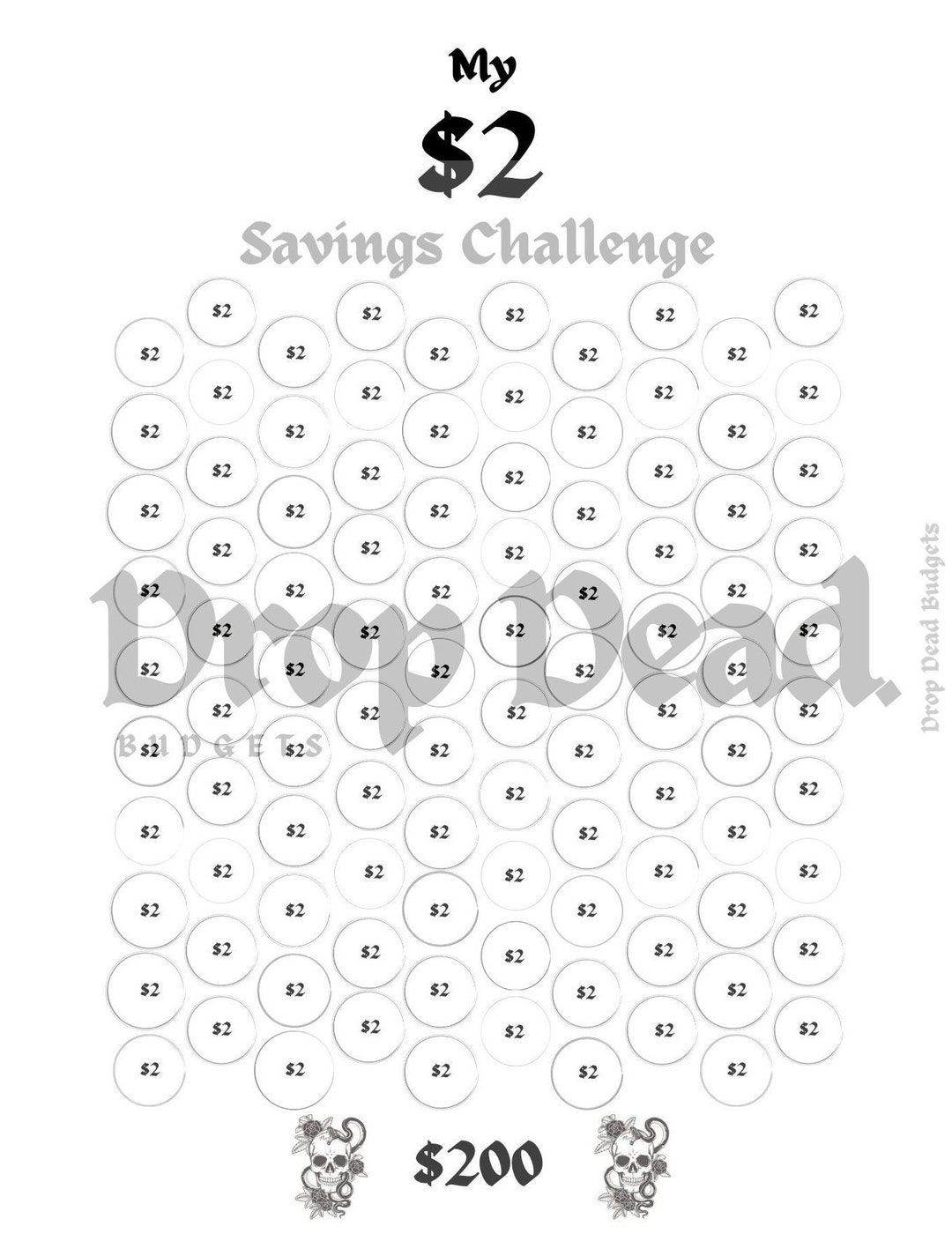 Two Dollar Savings Challenge Tracker to Save Two Hundred Dollars - Etsy