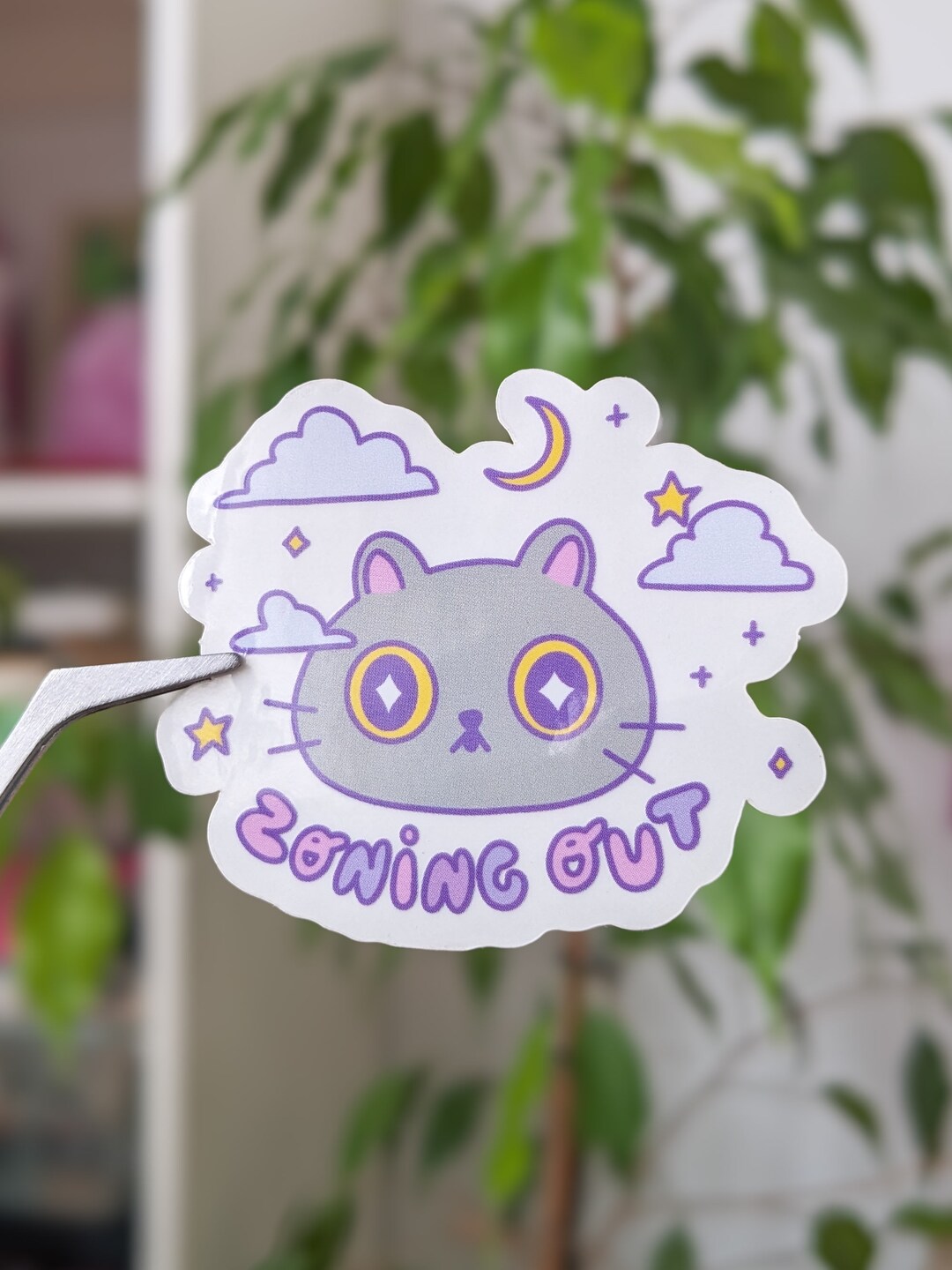 Zoning Out - Cute Cat Transparent Sticker - Etsy