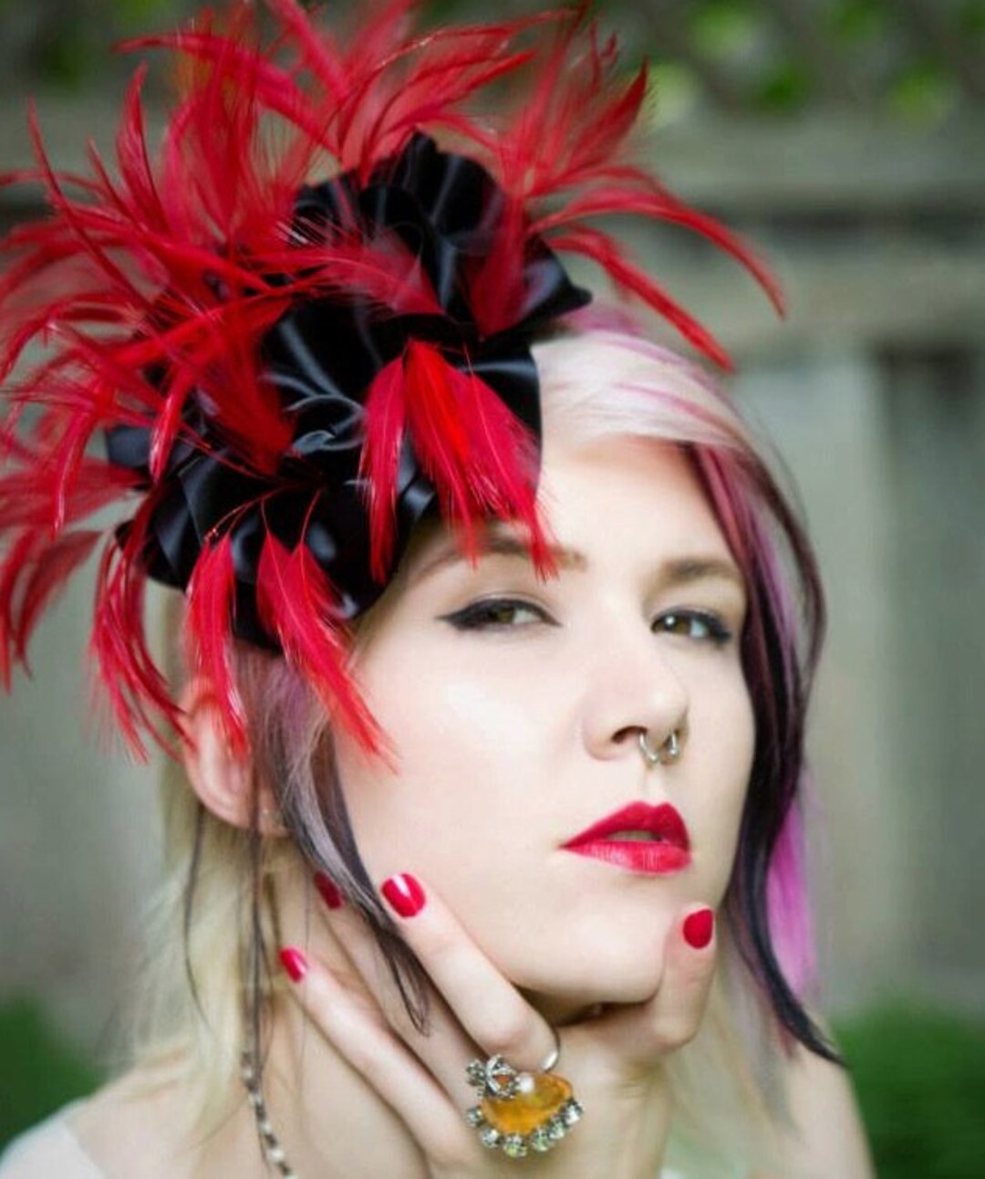 Custom Made Black and Red Feather Cocktail Hat by Taissa Lada Designs,red Hackle Feathers,black ...