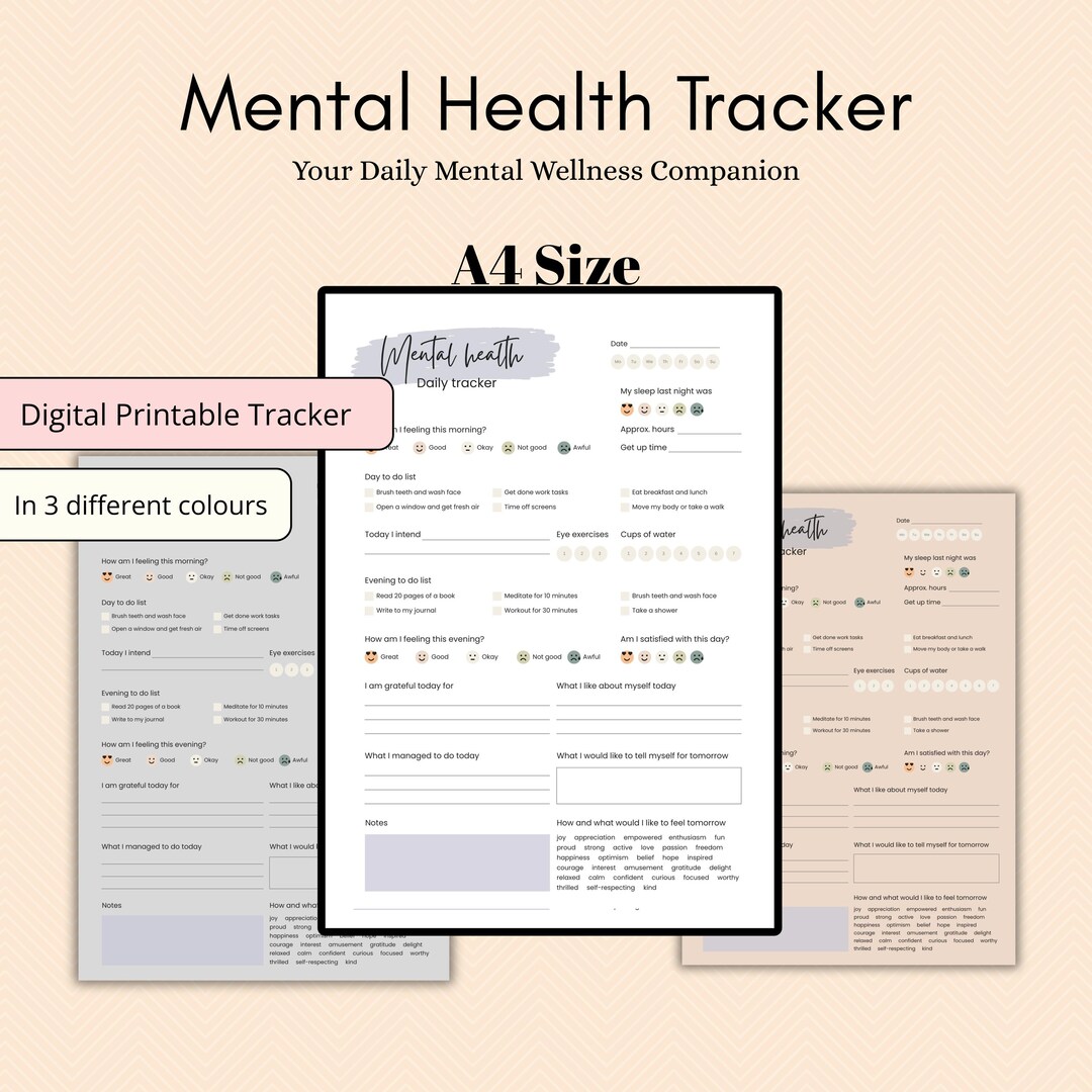 Mental Health Tracker Printable: Daily Mood & Self-care Journal (PDF ...