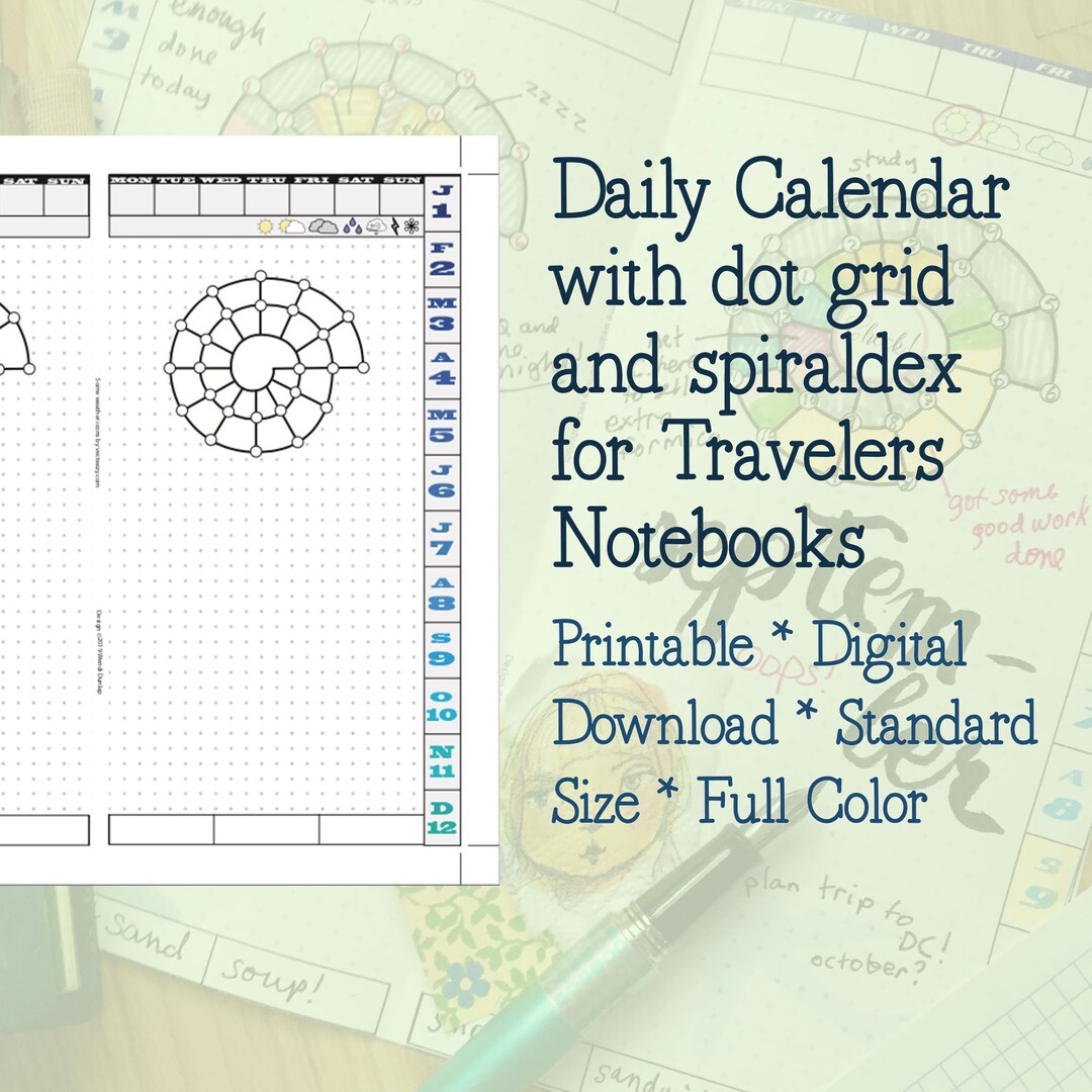 Daily Calendar With Dot Grid Spiraldex for Travelers - Etsy