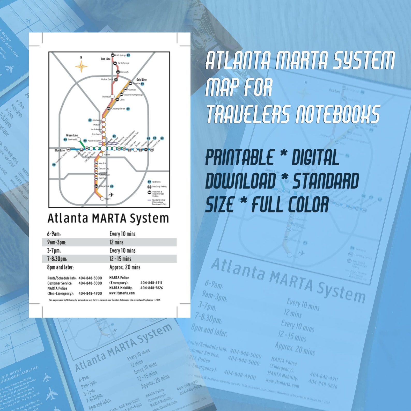 Atlanta MARTA Train System Map for Travelers Notebooks | Printable ...