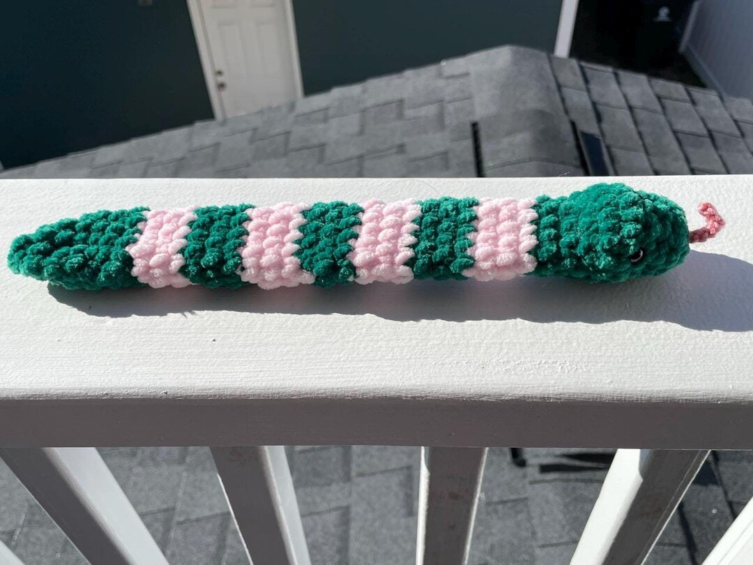 Crocheted Slap Bracelet Snake, Green and Pink, Handmade, Fidget Toy ...