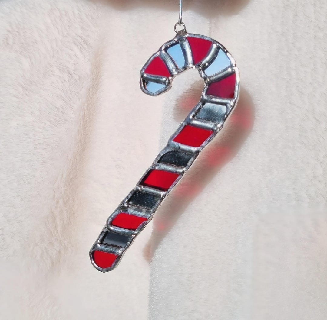 Stained Glass Christmas Candy Cane Tree Ornament - Etsy