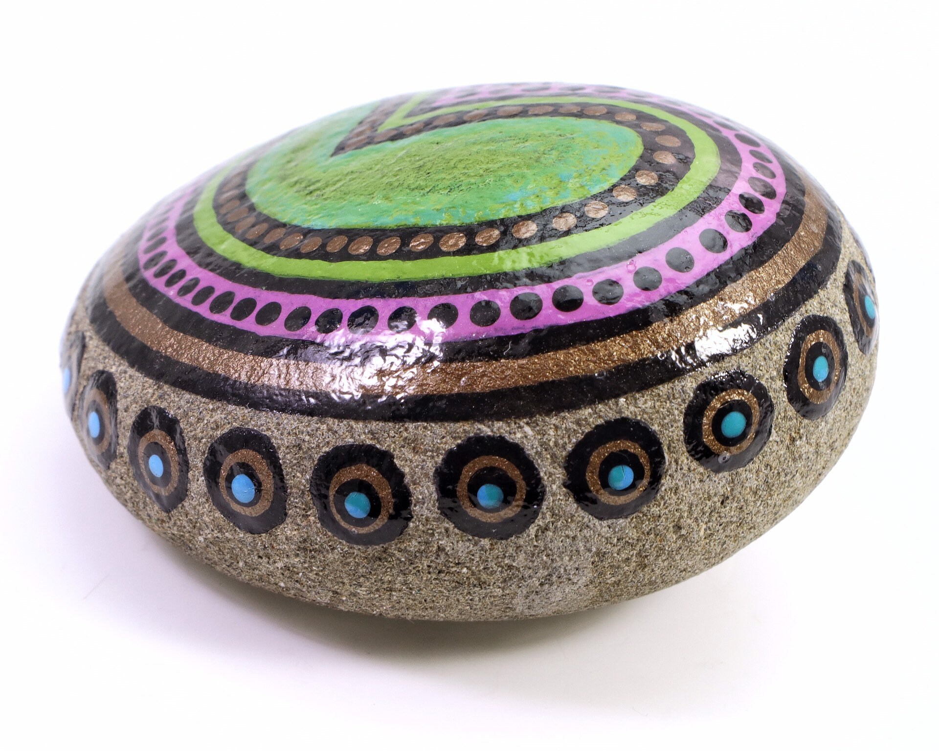 Hand Painted Mandala Heart Rock Green Blue Purple & Bronze | Etsy