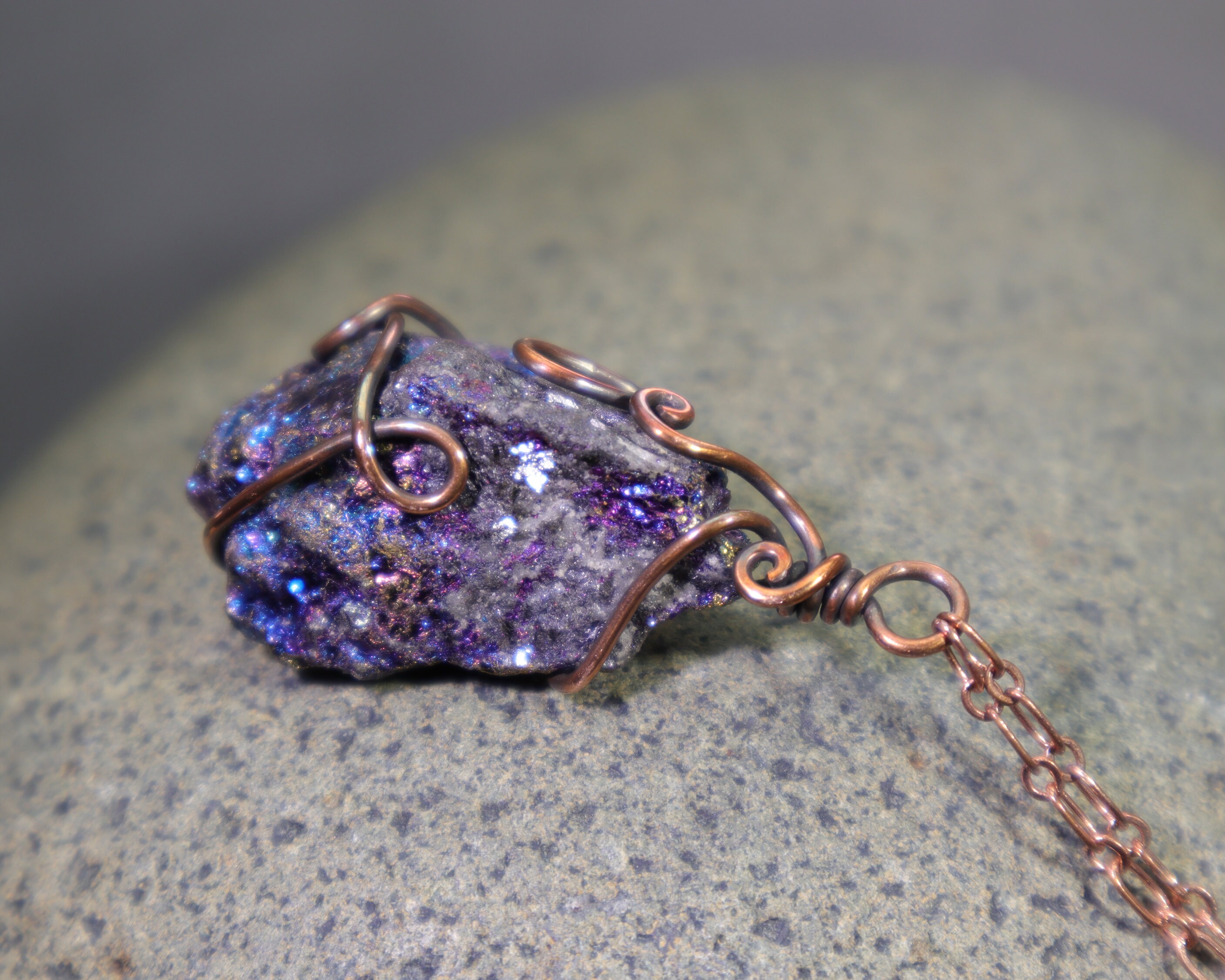 Peacock Ore Crystal Pendant Necklace: Wire Wrapped | Etsy