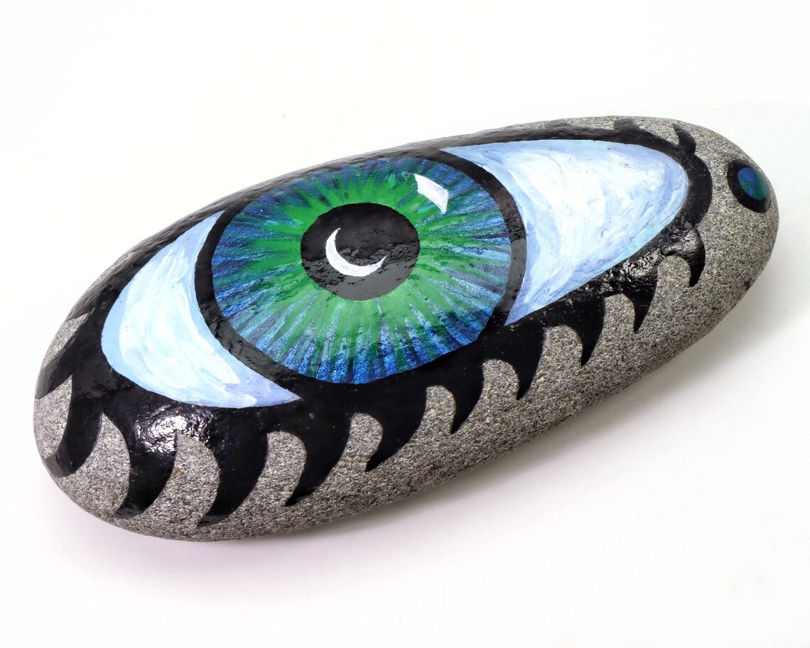Hand Painted Eye Rock Blue Eyeball Art Whimsical Art Office | Etsy