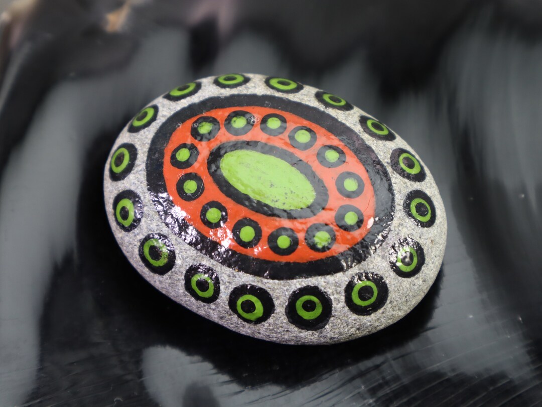 Hand Painted Heart Mandala Rock fall Colors: Orange & Green - Etsy