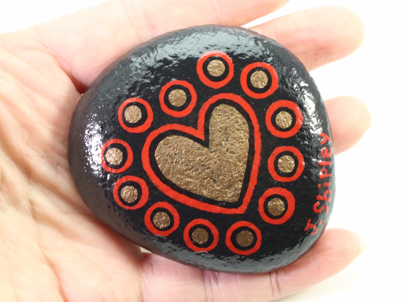 Hand Painted Hope Heart Rock Green & Red Mandala Stone Art | Etsy