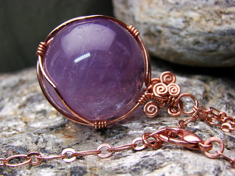 Amethyst Sphere Pendant Necklace - Natural Purple Gemstone Crystal Ball ...