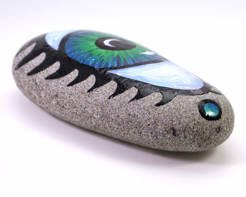 Hand Painted Eye Rock Blue Eyeball Art Whimsical Art Office | Etsy