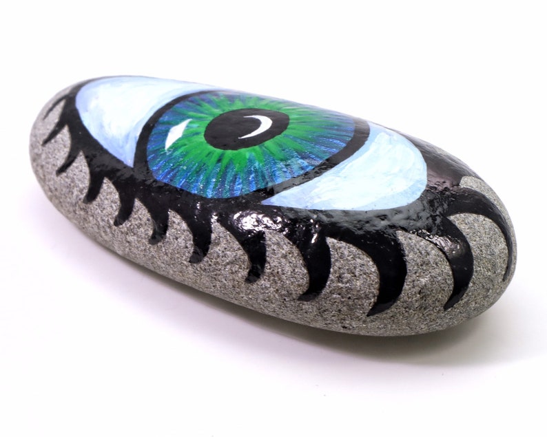 Hand Painted Eye Rock Blue Eyeball Art Whimsical Art Office - Etsy