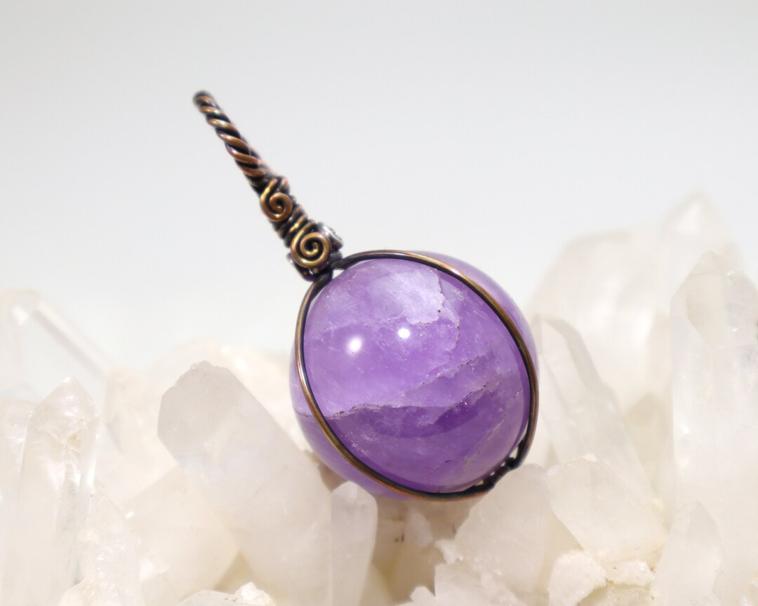Amethyst Sphere Pendant: Natural Purple Quartz Gemstone Crystal Ball ...