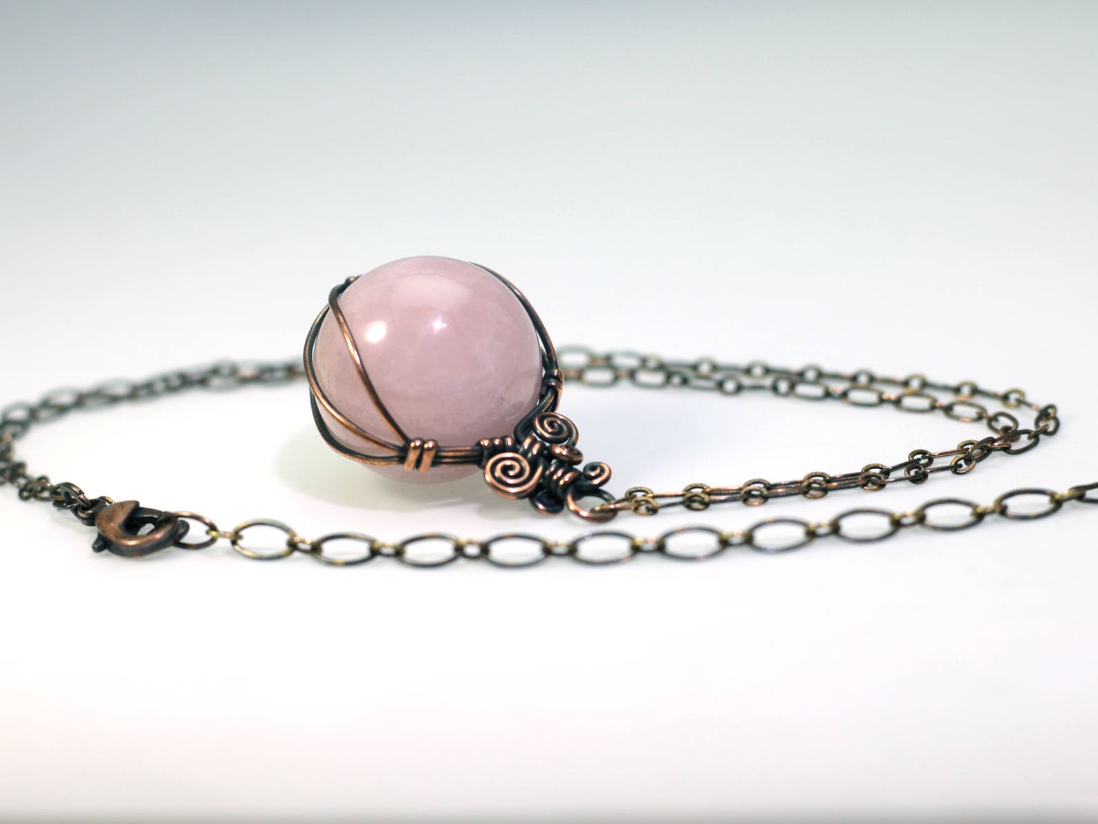Rose Quartz Sphere Pendant Necklace Natural Pink Gemstone | Etsy
