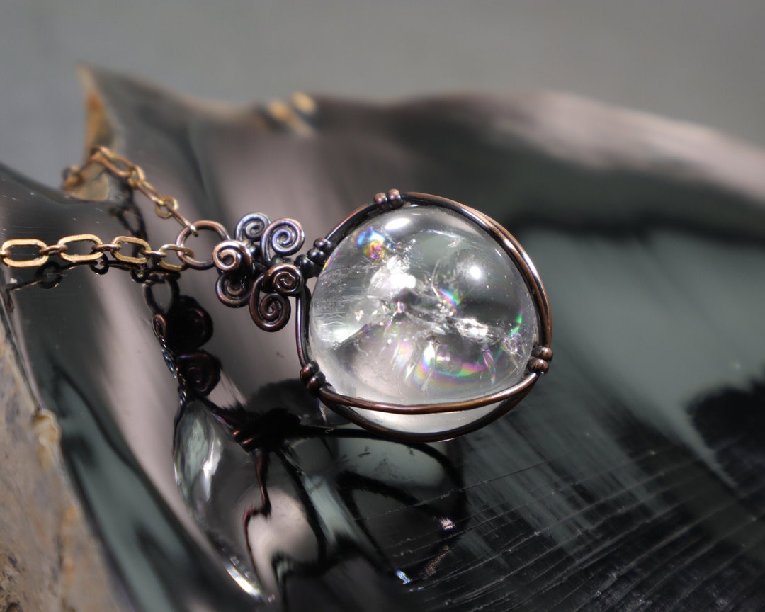 Rainbow Quartz Sphere Pendant: Wire-wrapped Copper, Hypoallergenic ...