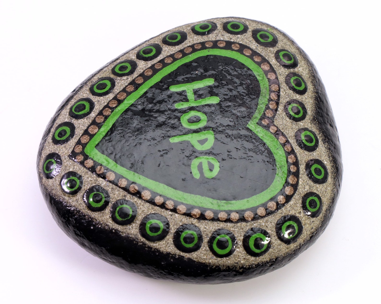 Hand Painted Hope Heart Rock Green & Red Mandala Stone Art | Etsy