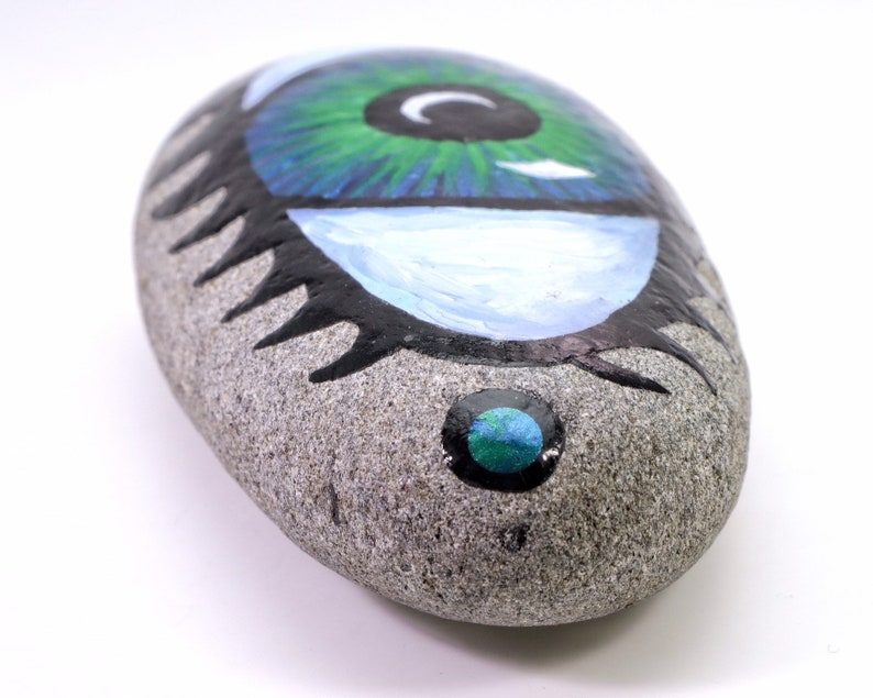 Hand Painted Eye Rock Blue Eyeball Art Whimsical Art Office - Etsy