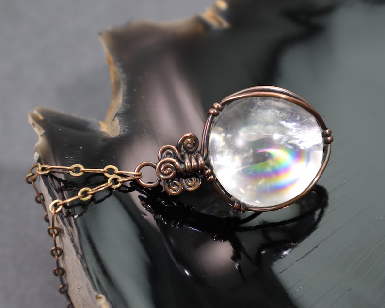 Rainbow Quartz Sphere Pendant Necklace Colorful Gemstone | Etsy