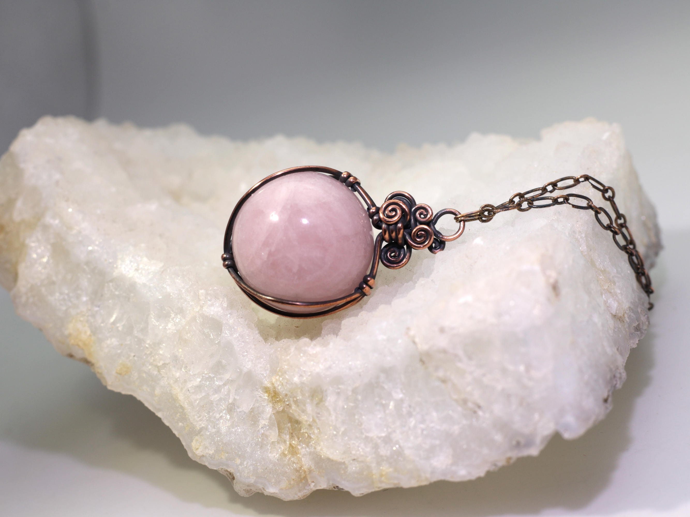 Rose Quartz Sphere Pendant Necklace Natural Pink Gemstone | Etsy