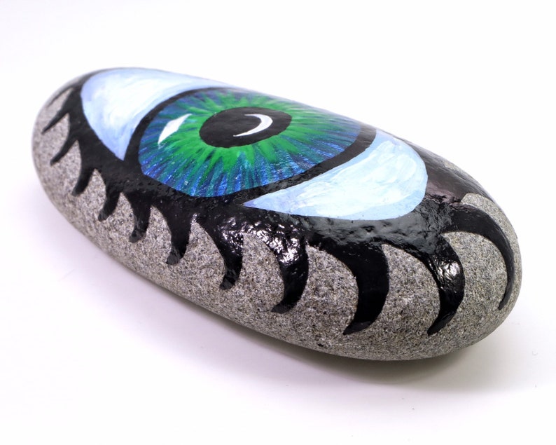 Hand Painted Eye Rock Blue Eyeball Art Whimsical Art Office | Etsy