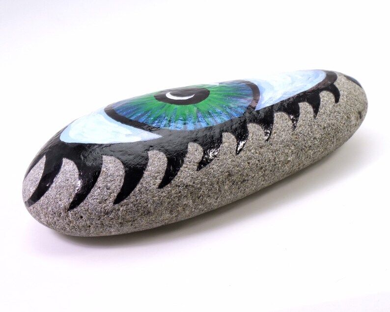 Hand Painted Eye Rock Blue Eyeball Art Whimsical Art Office | Etsy