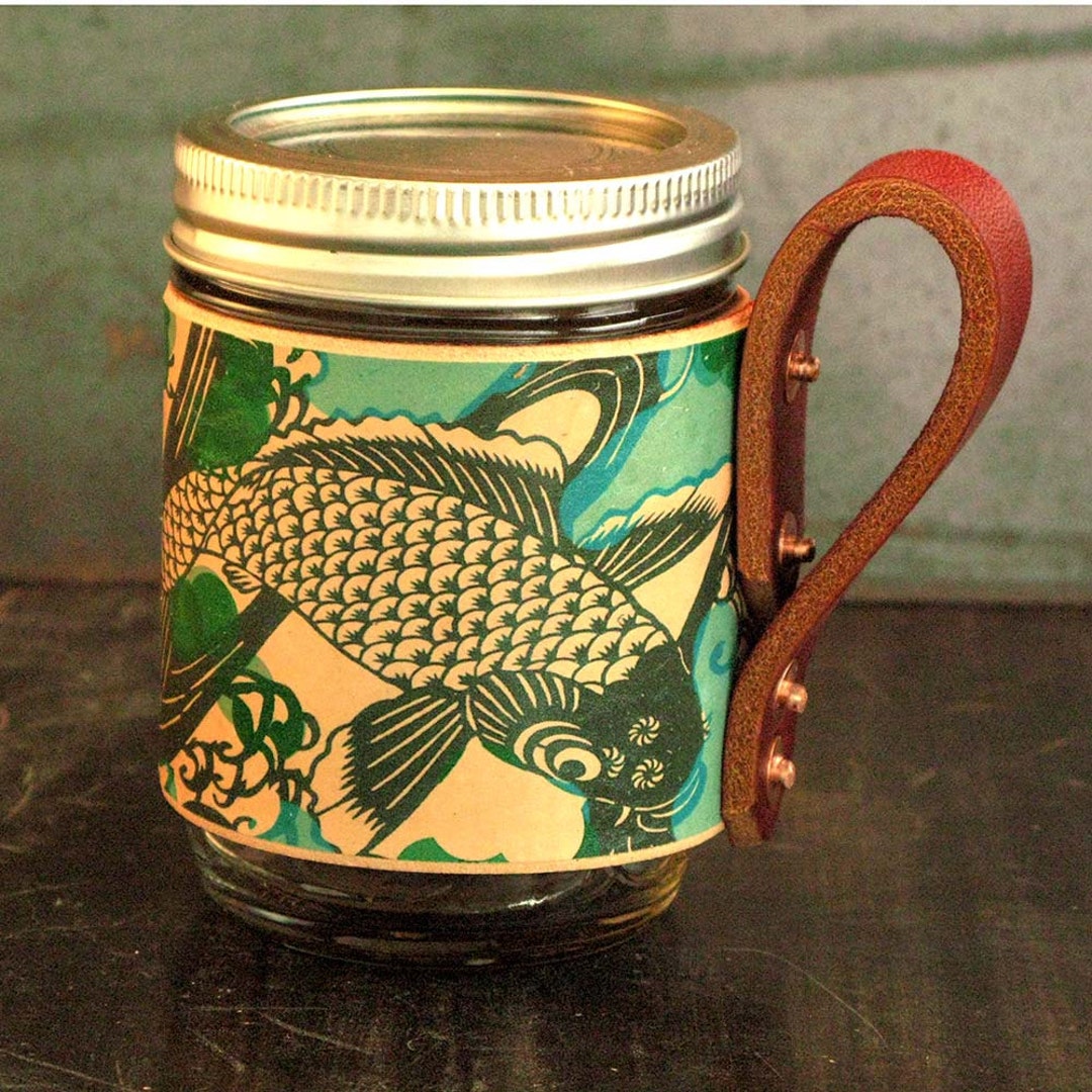 Koi Fish Leather Mason Jar Sleeve - Etsy