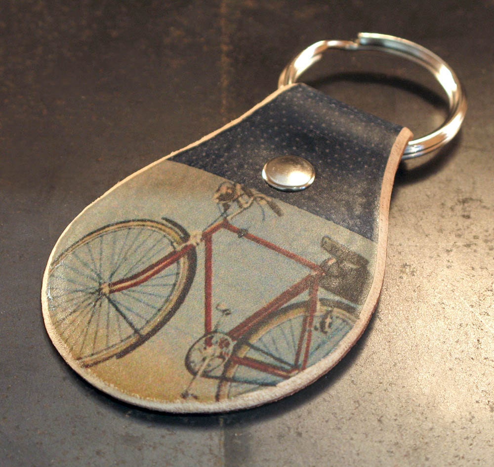 Vintage Inspired Bike Keychain. Key Fob. Leather. Handmade. - Etsy