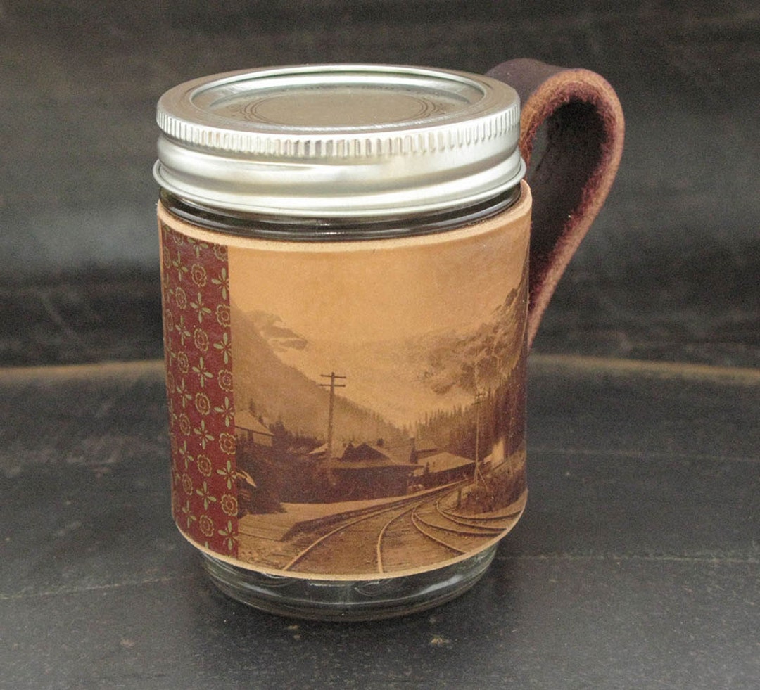 Train Railway Locomotive Leather Mason Jar Sleeve - Etsy