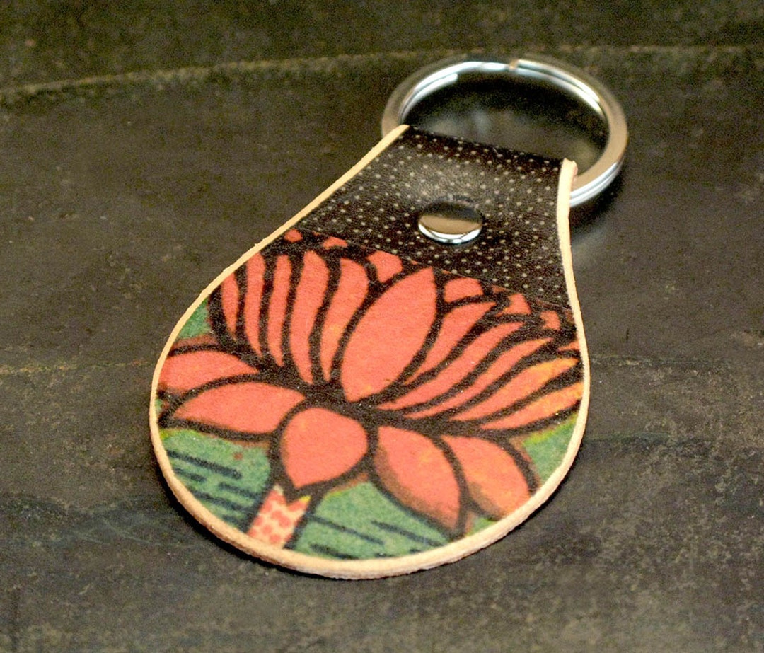 Lotus Flower Leather Keychain - US Duties Included - Etsy