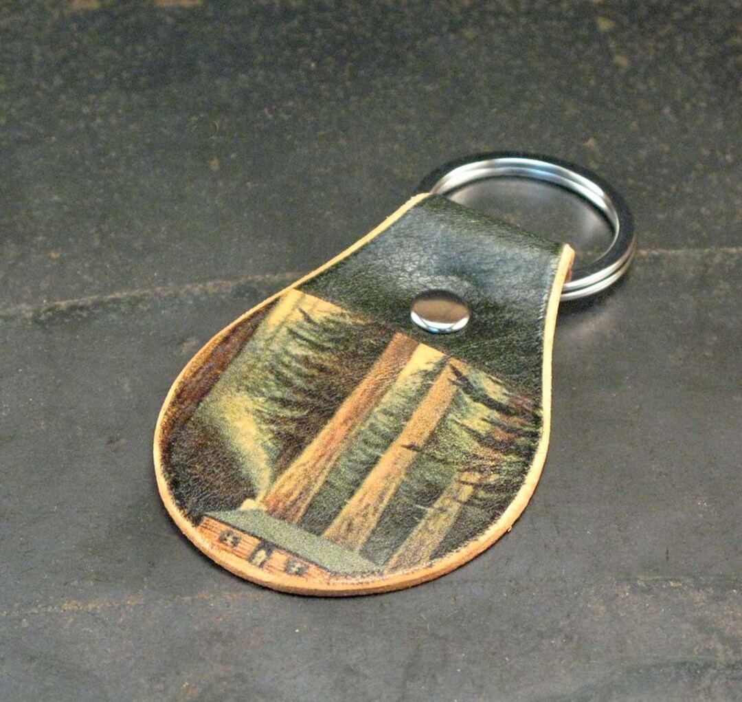 Leather Keychain - Keyfob - Keyring - Trees - Nature Lover - Etsy