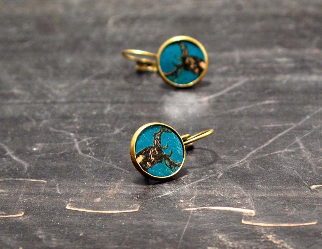 Stag Earrings, Studs in Vibrant Teal - Etsy