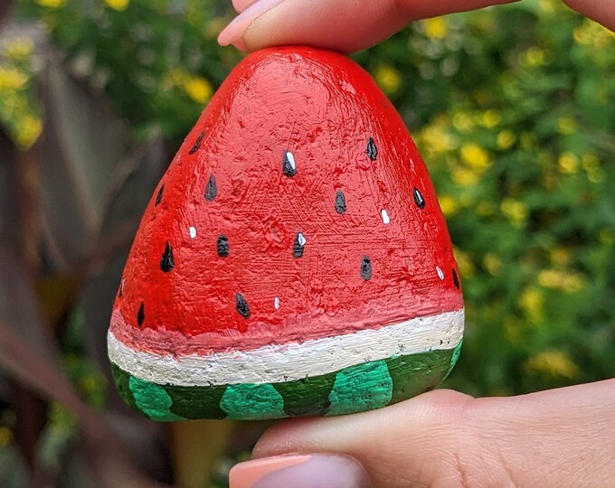 Hand Painted Watermelon Stone - Painted Stones - Pocket Pebble ...