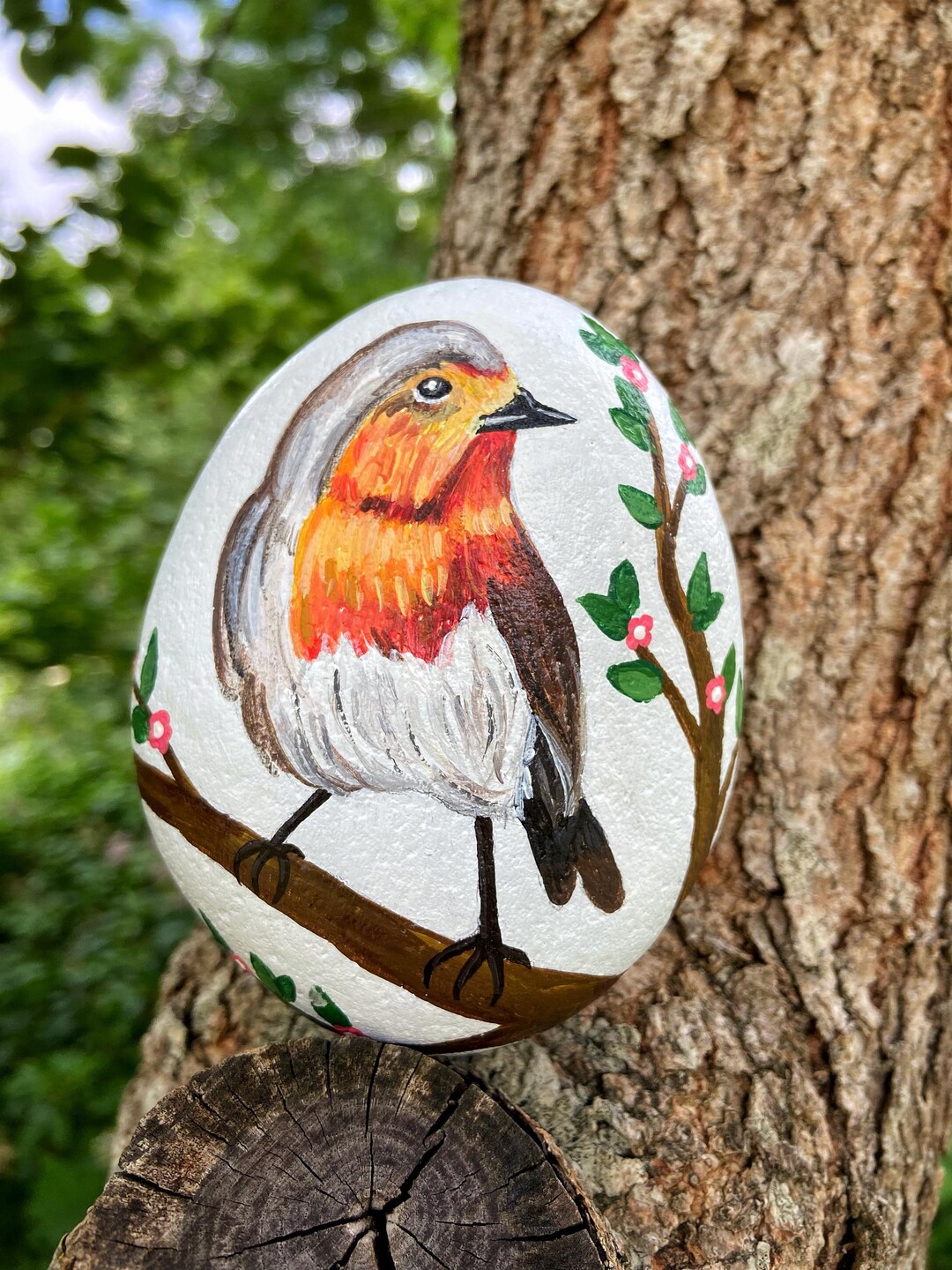 Hand Painted Robin Stone - Garden Ornament - Robin Lovers - Symbolic ...