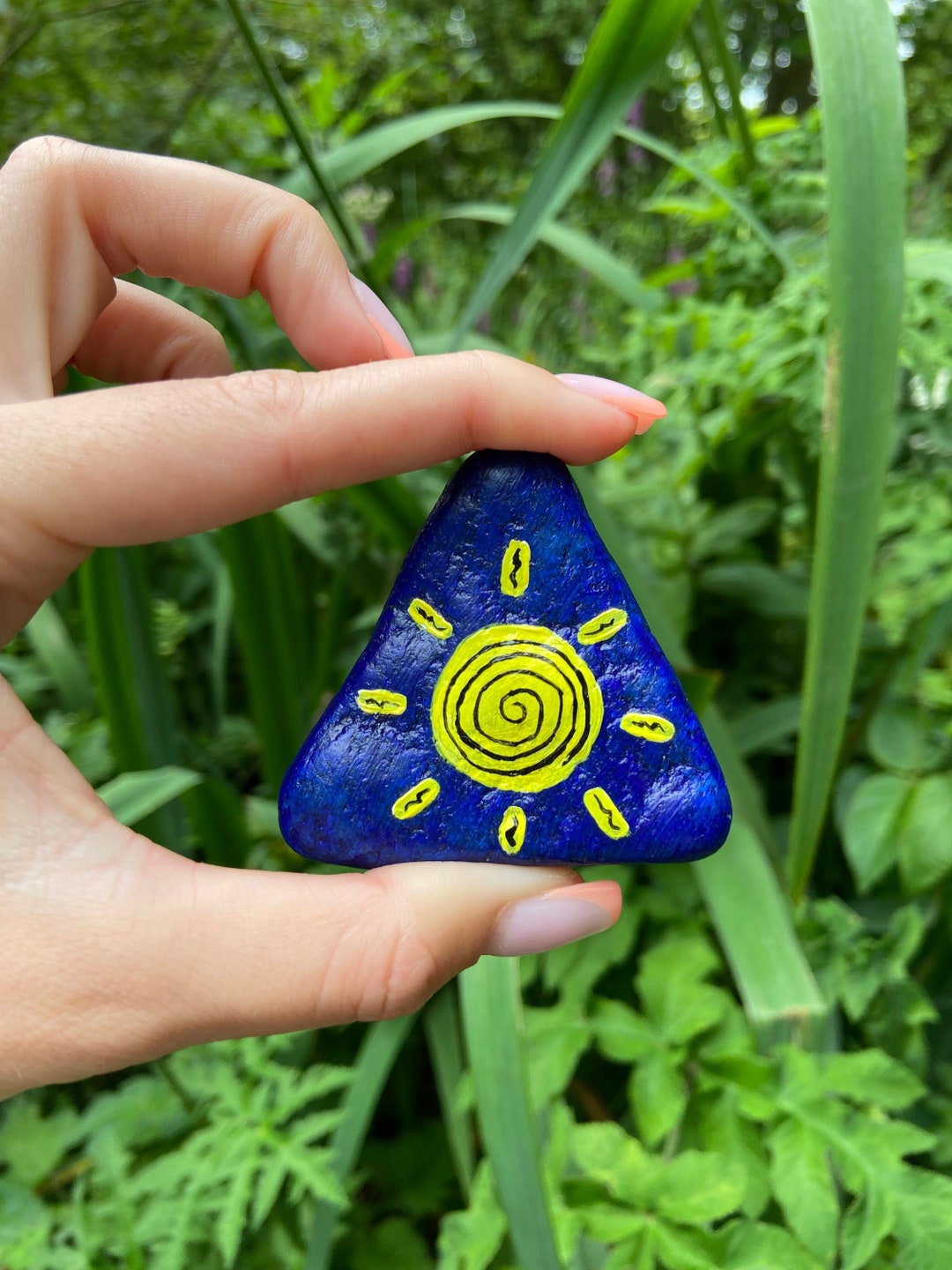 Hand Painted Sun Stone - Painted Stones - Pocket Pebble - Sun - Garden ...