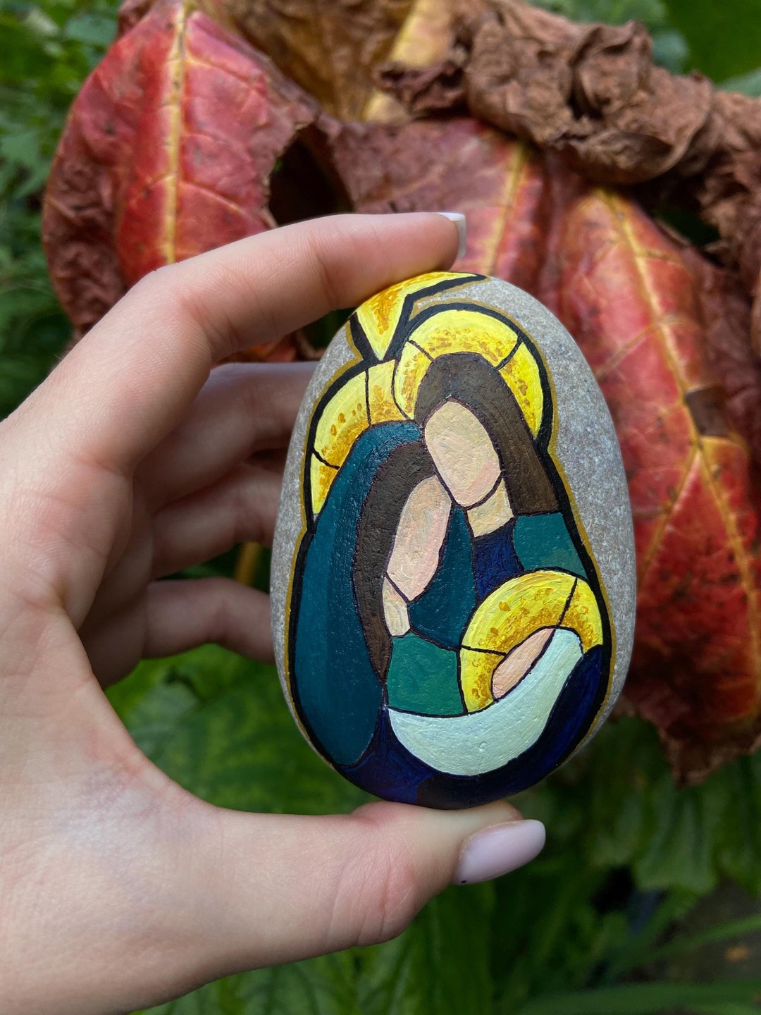 Hand Painted Nativity Stone - Baptism & Christening Gift - Prayer Stone ...