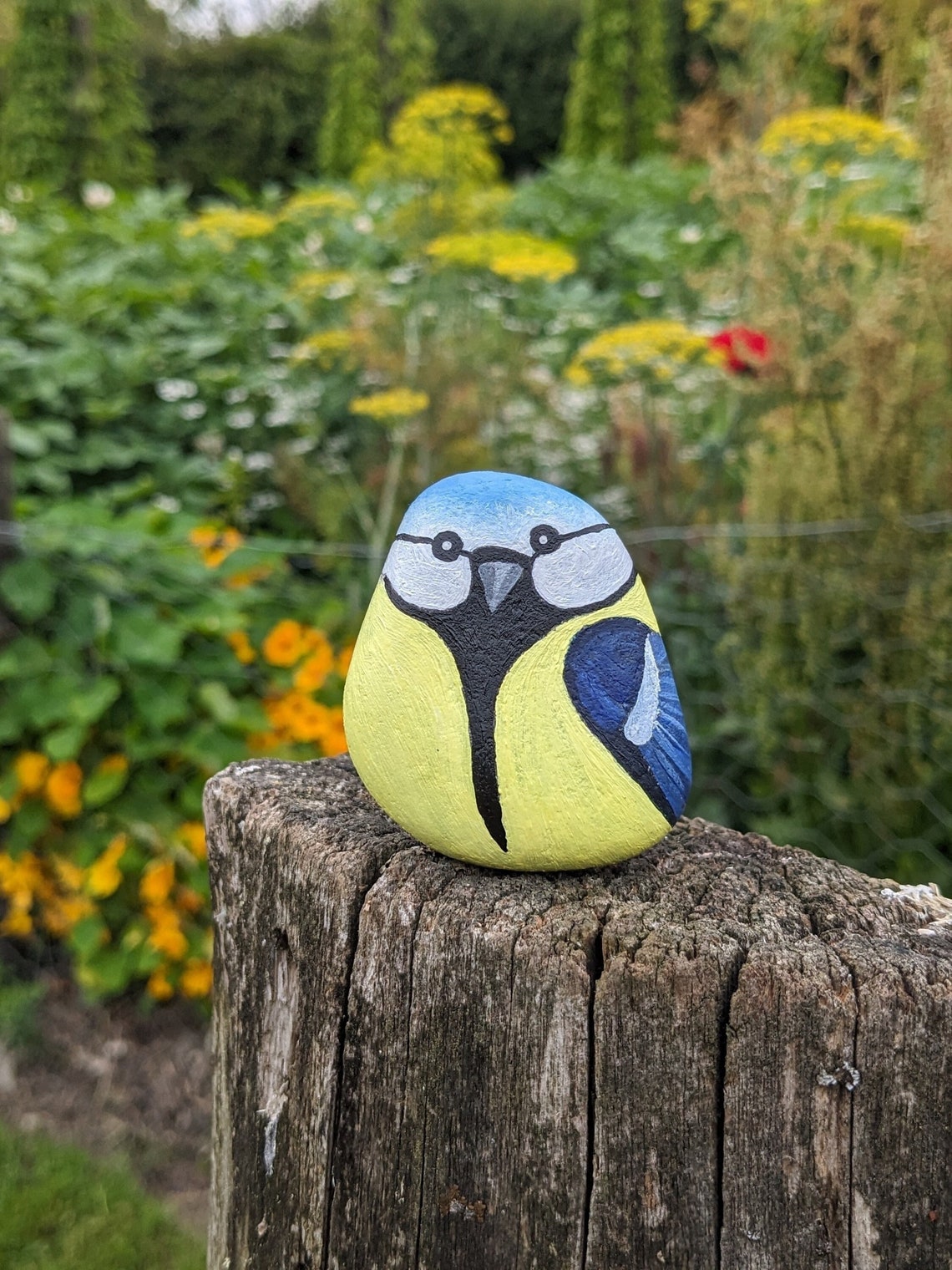 Hand Painted Blue Tit Bird Stone Painted Stones Pocket Pebble Bird ...