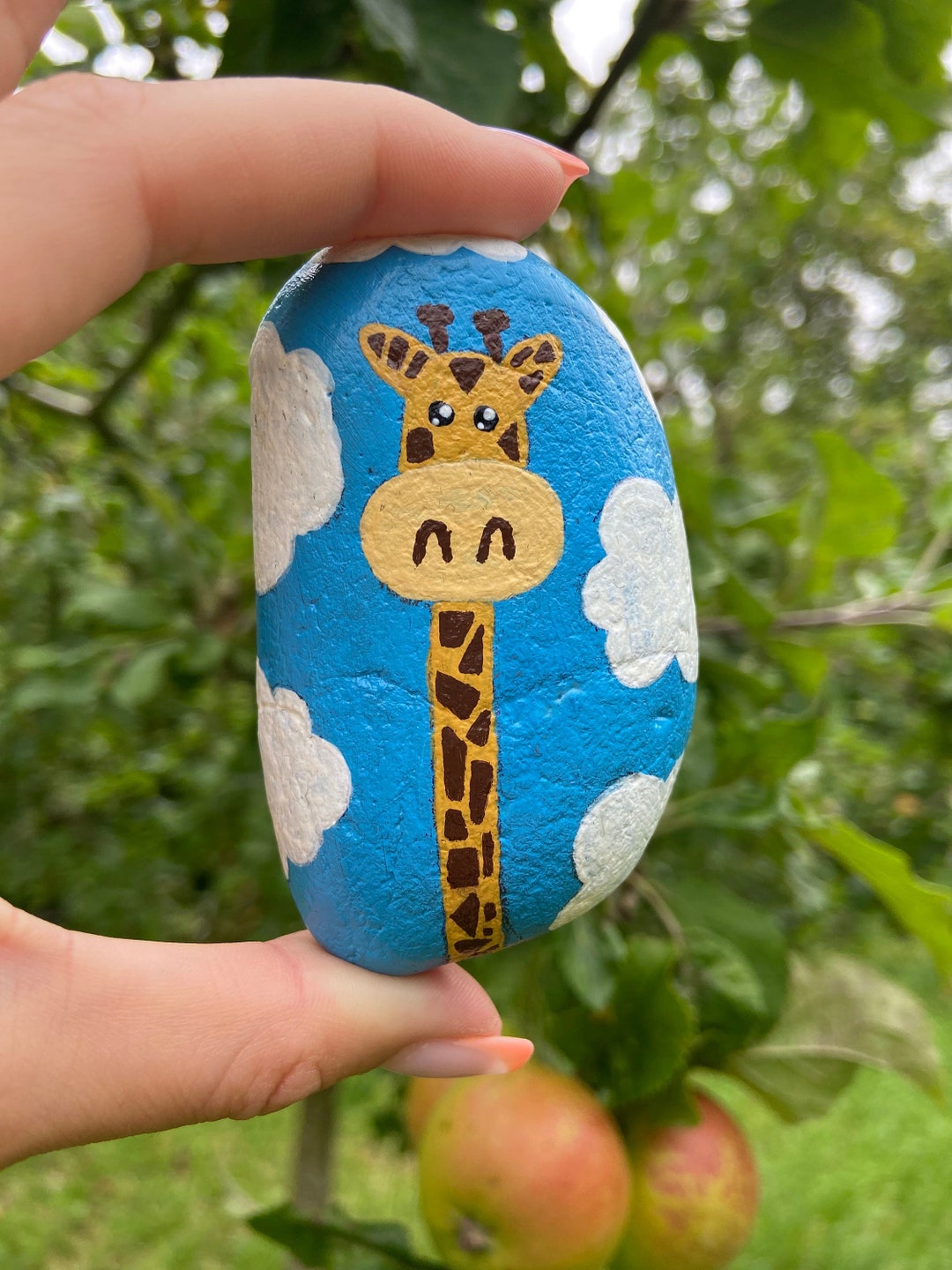 Hand Painted Giraffe Stone - Pocket Pebble - Giraffe - Garden Ornament ...