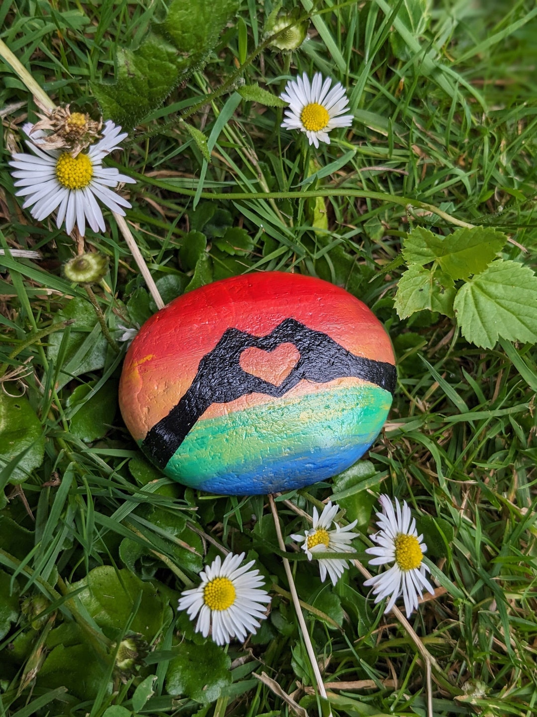 Hand Painted Rainbow Stone - Painted Stones - Pocket Pebble - Rainbow ...
