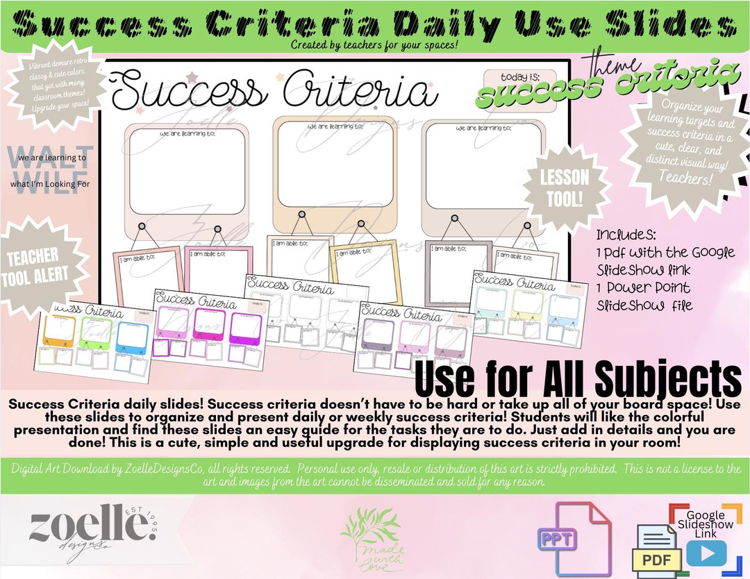 Success Criteria Slides for Daily Use With All Subjects Cute Colorful ...