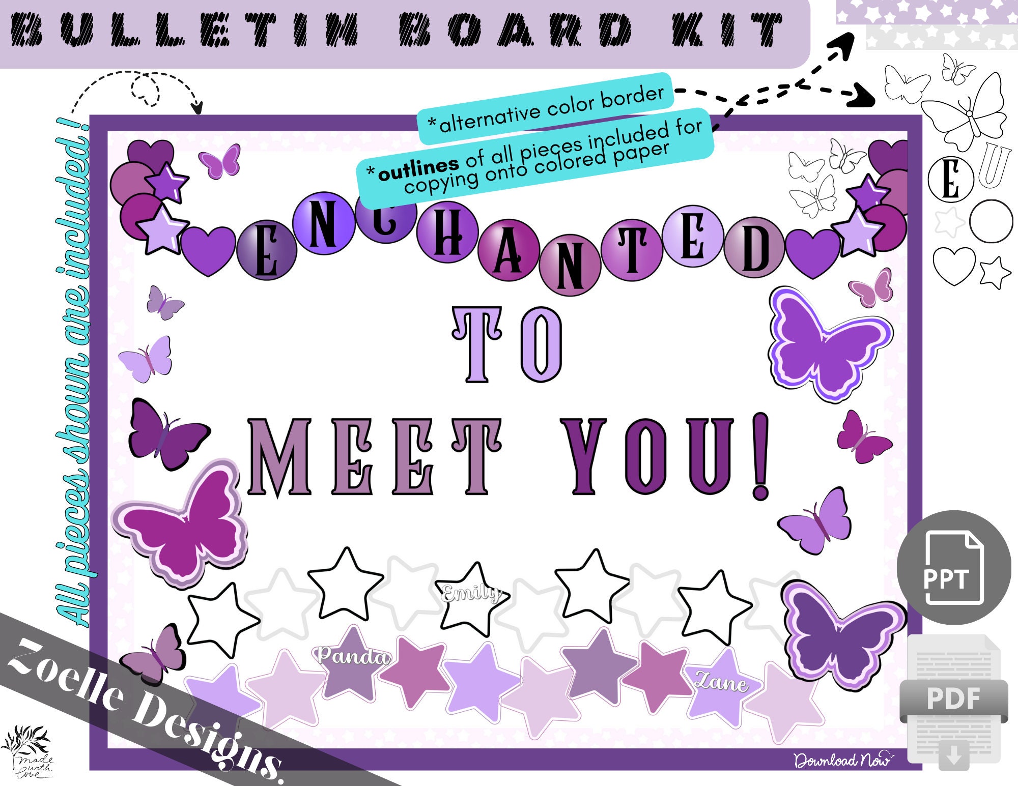 All in ONE Butterfly Bulletin Board Kit for Classroom Purple Speak Now ...
