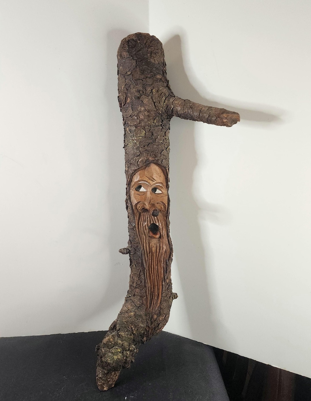 Vtg Branch Wood Carving Face Tree Spirit Face Wall Hanging St Moritz ...