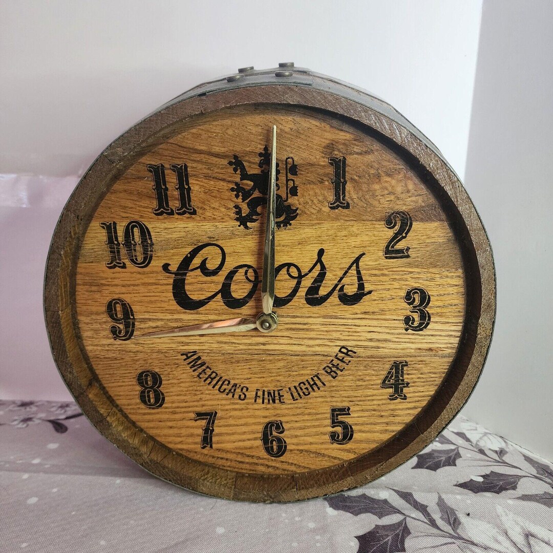 Coors Beer Wall Clock Wooden Barrel With Brass Hands Vintage 10.5" - Etsy