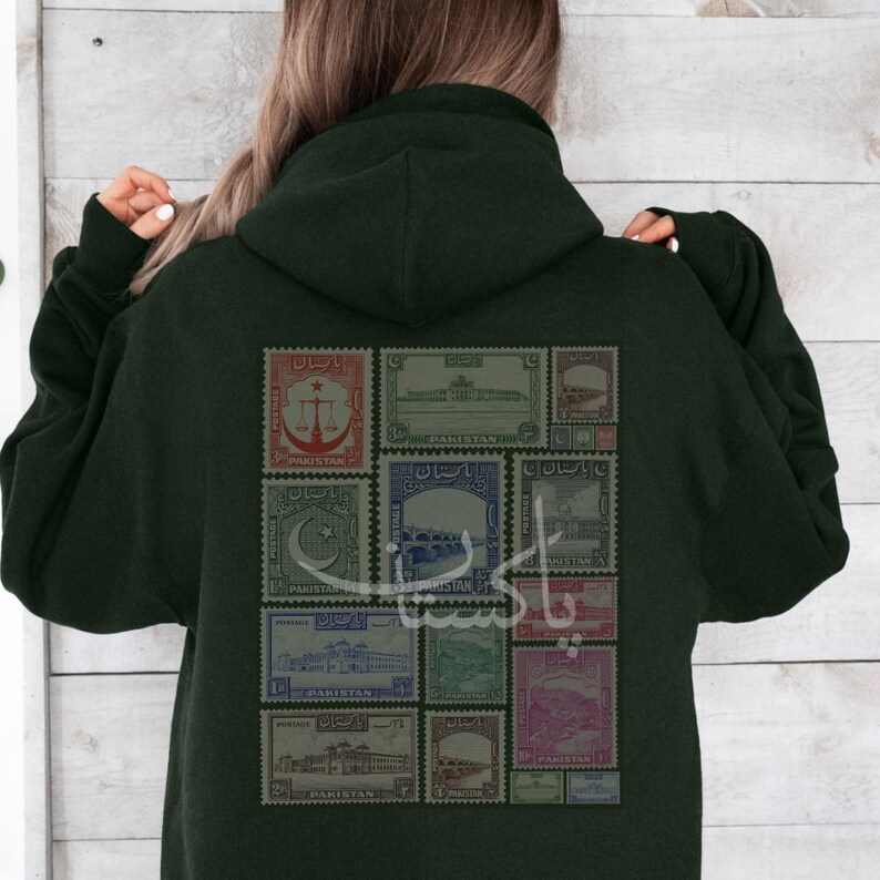 610 Pakistan Postage Stamp Collage Unisex Hoodie, Gift Pakistani Desi ...